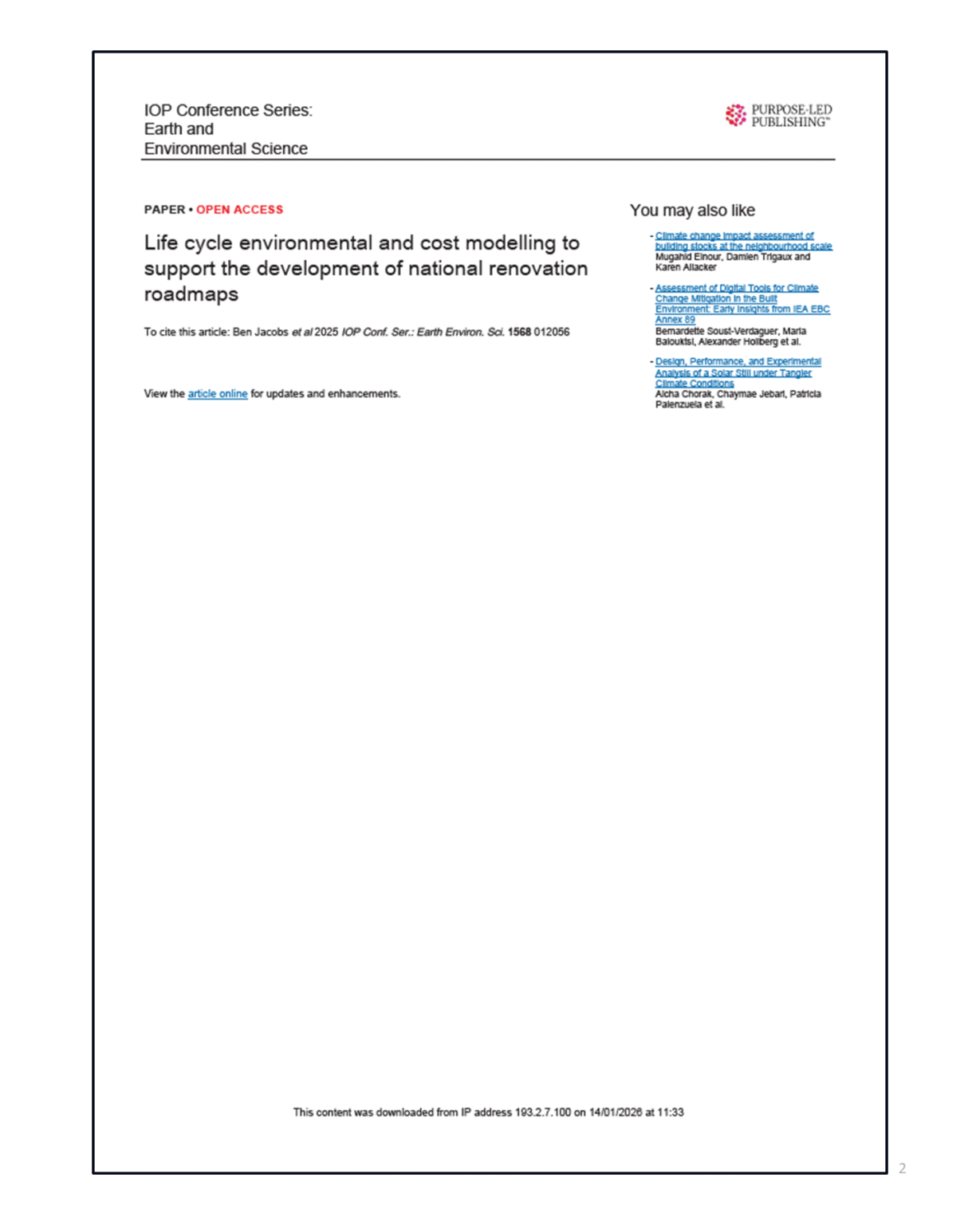 CEU | New Scientific Publication: Life cycle environmental and cost ...